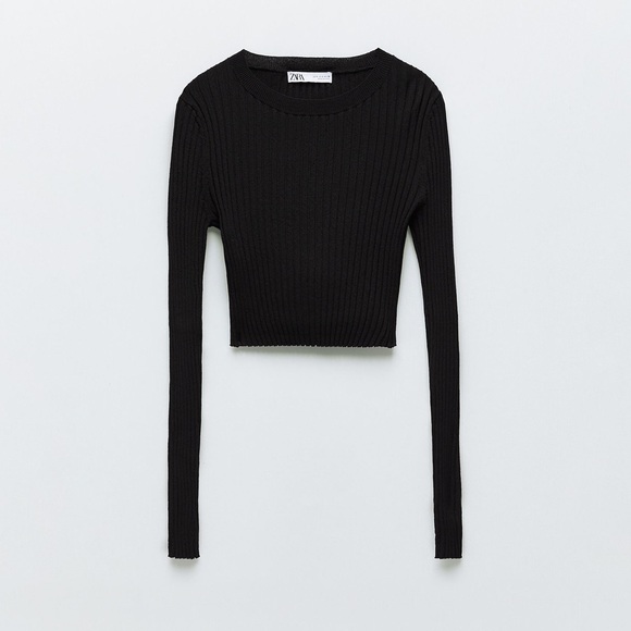 Zara | Tops | Zara Black Ribbed Cropped Top | Poshmark